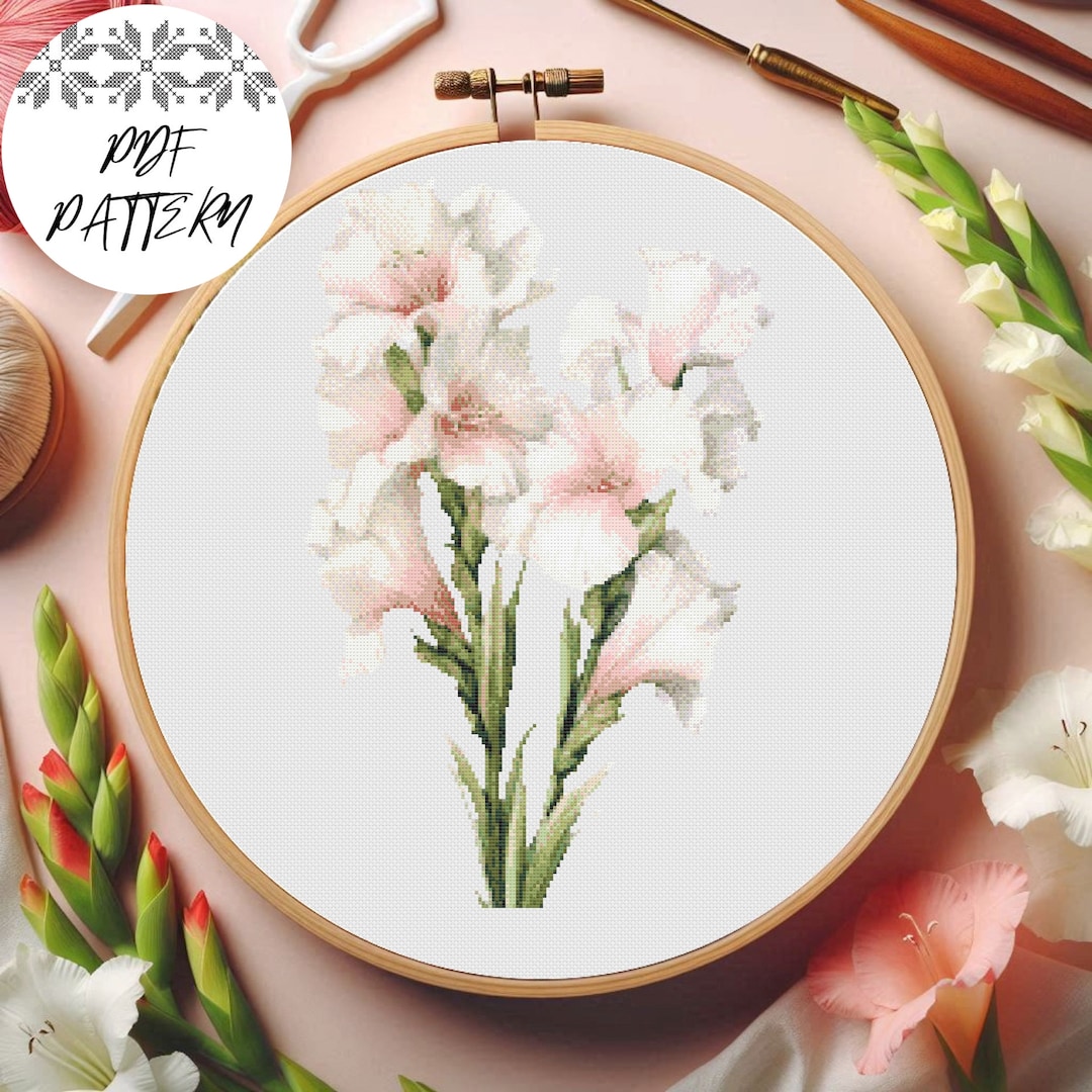 Gladiolus Bouquet Cross Stitch Pattern PDF – Floral Embroidery Design ...