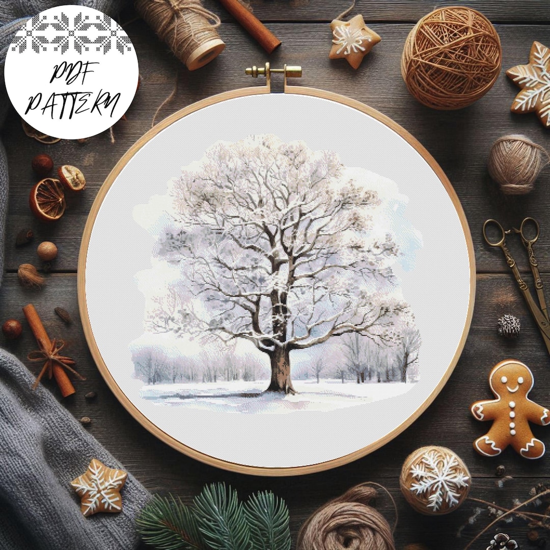 Winter Tree Cross Stitch Pattern: Christmas Holiday Deer Embroidery ...