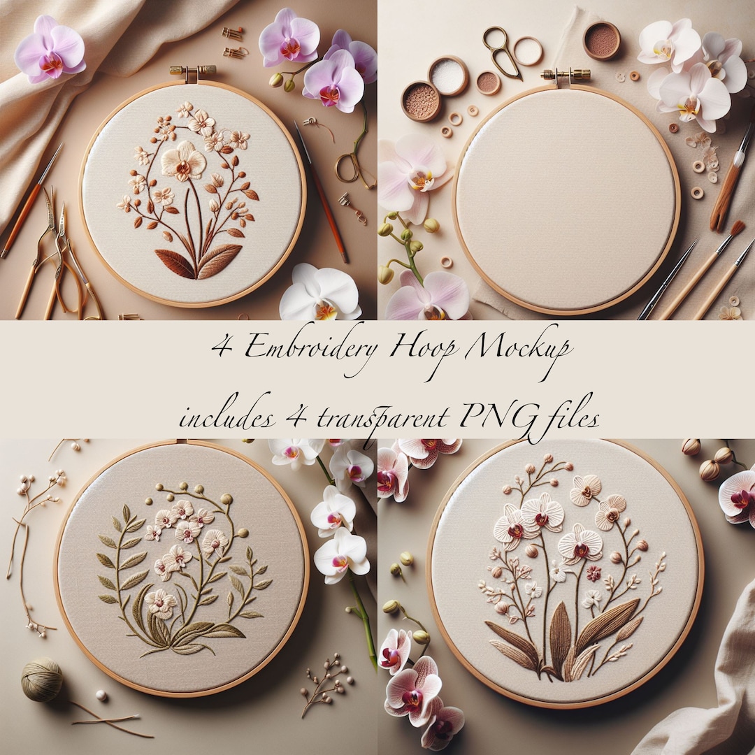 Orchids Embroidery Hoop Mockup - Flowers Mockup, Cross Stitch Mockup ...