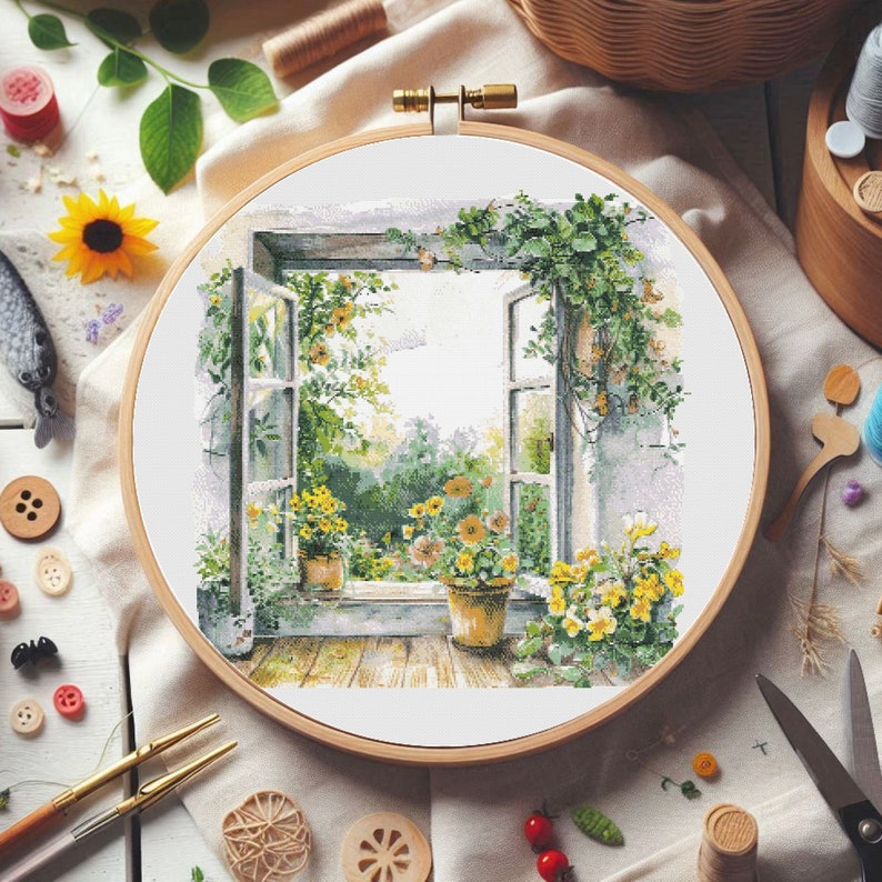 Summer Window View Cross Stitch Pattern, PDF Pattern, Embroidery, DIY ...