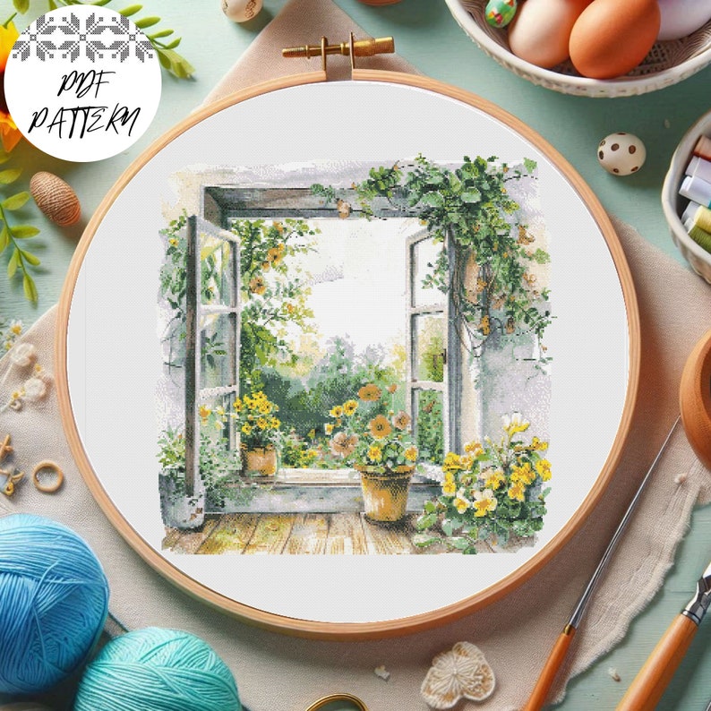 Summer Window View Cross Stitch Pattern, PDF Pattern, Embroidery, DIY ...