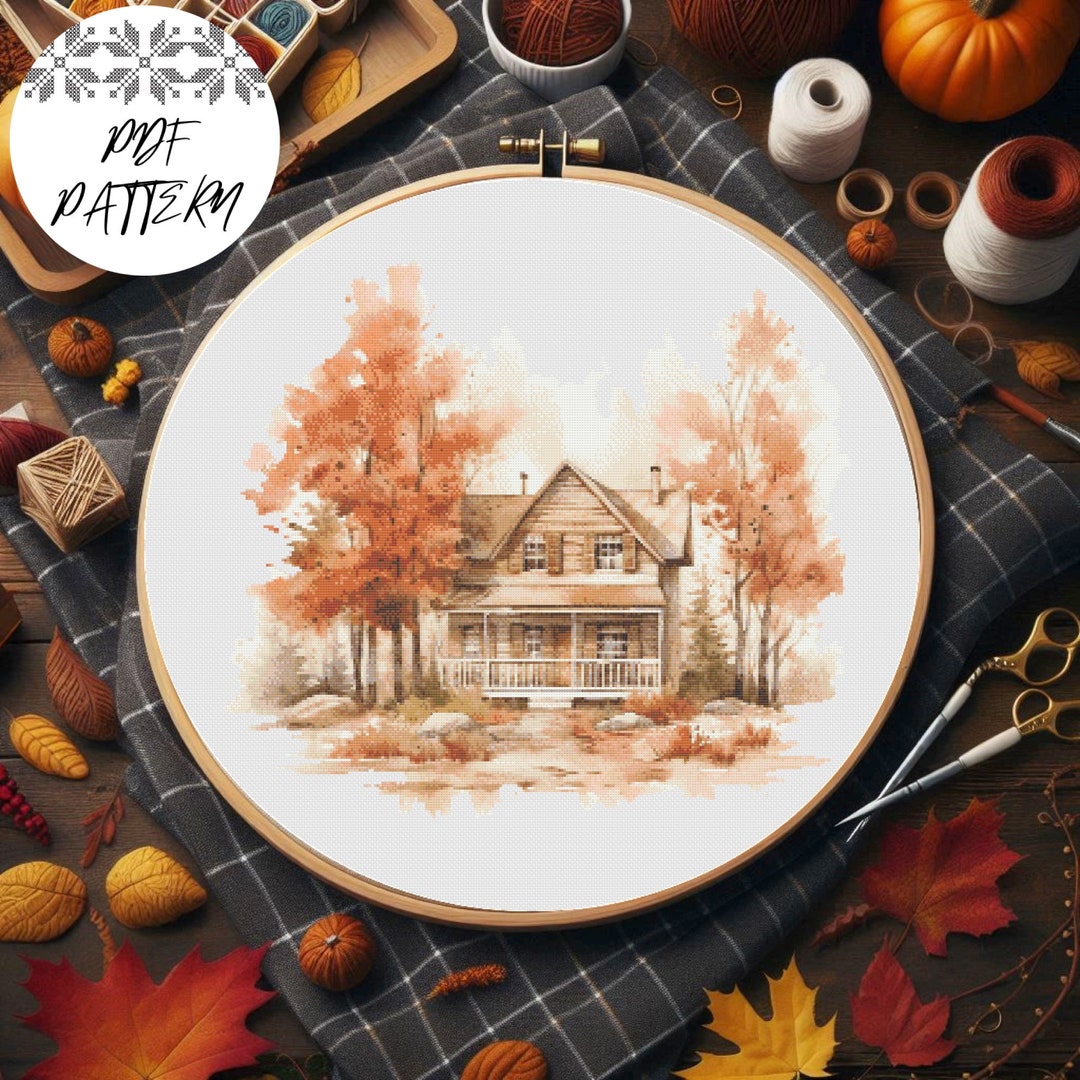 Autumn House - Cross Stitch Pattern, PDF Pattern, Embroidery, DIY ...