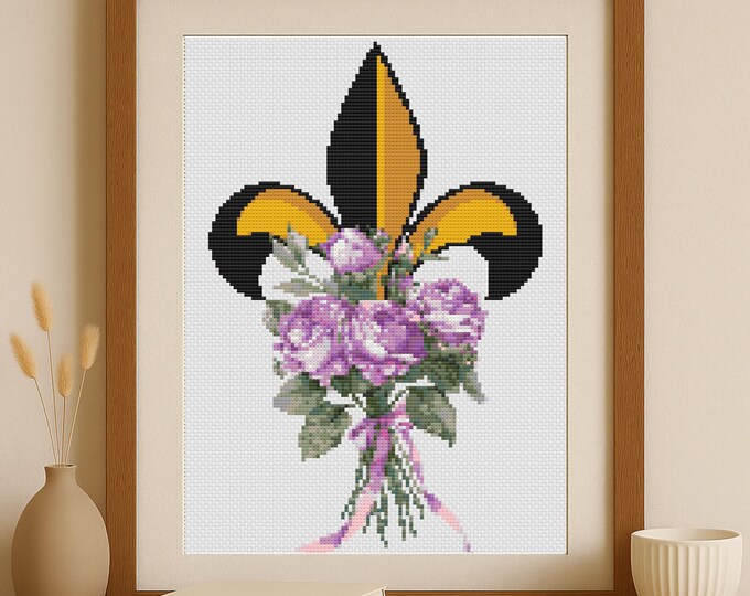 Custom Cross Stitch Pattern - Purple Rose With Fleur-de-lis - Etsy