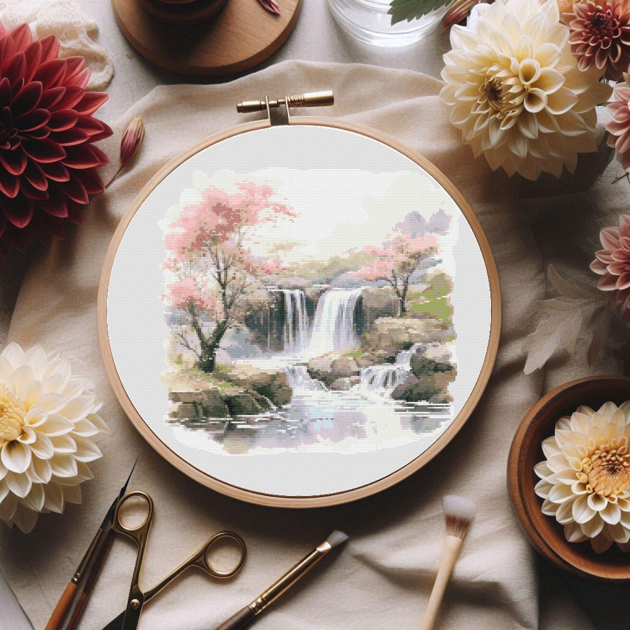 Waterfall Cross Stitch Pattern: Beach Summer Embroidery (PDF Pattern ...