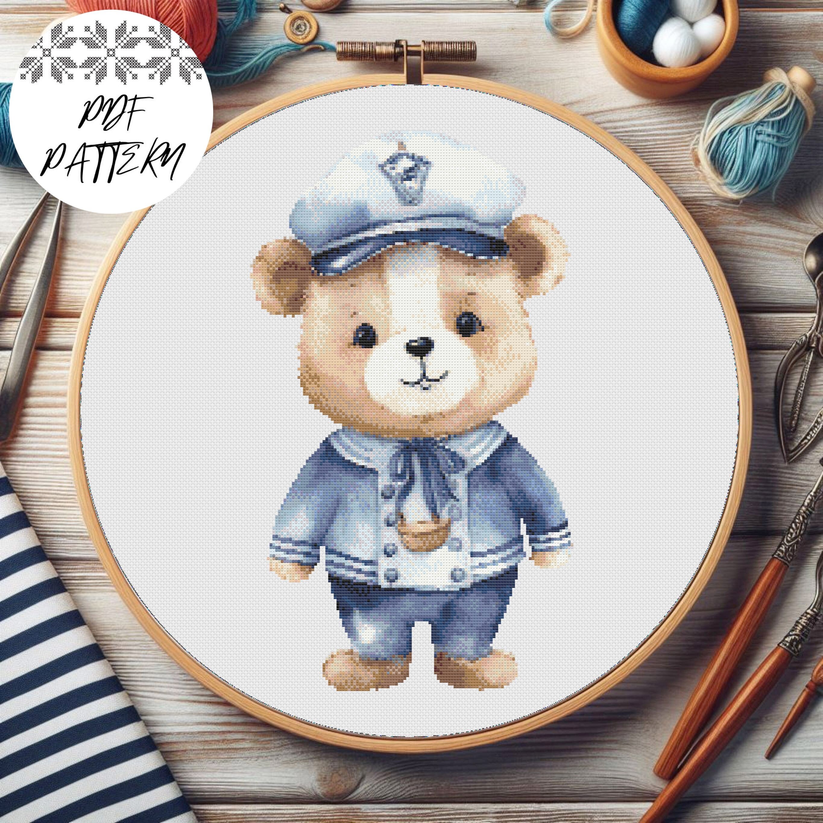 Nautical Teddy Bear Nursery Cross Stitch Pattern, PDF Pattern, Kids ...