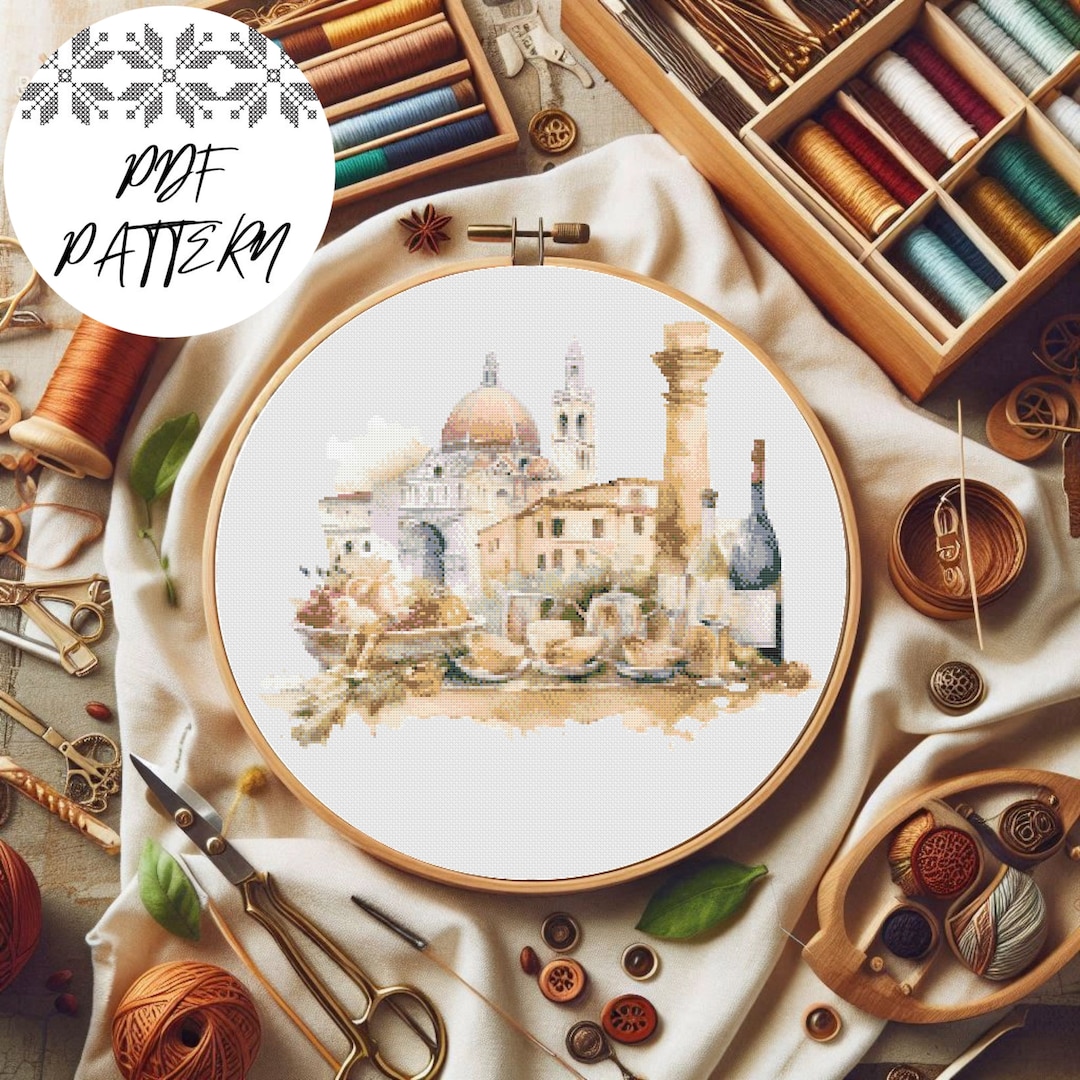 Italian Dinner Cross Stitch Pattern – Rome, Venice Embroidery (PDF ...
