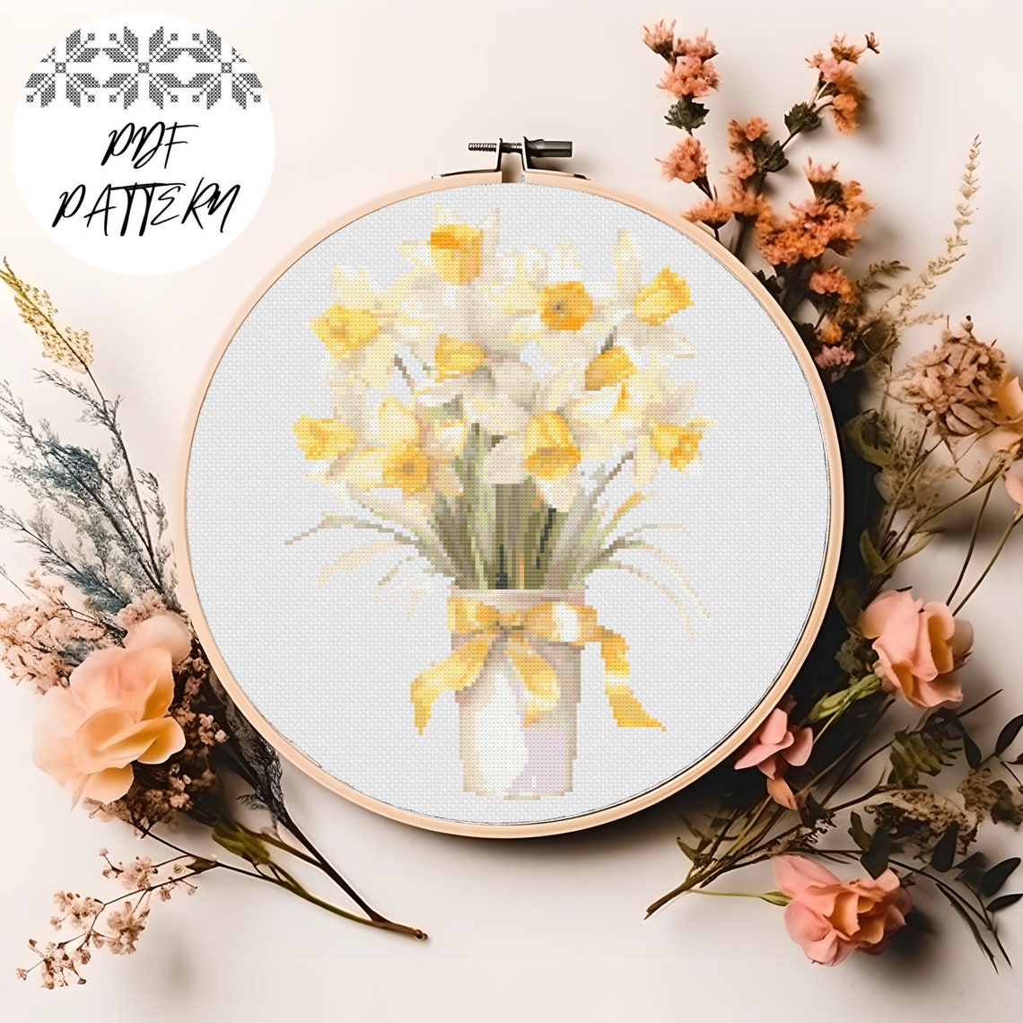 Daffodils Bouquet Cross Stitch Pattern: Spring Floral Embroidery (PDF ...