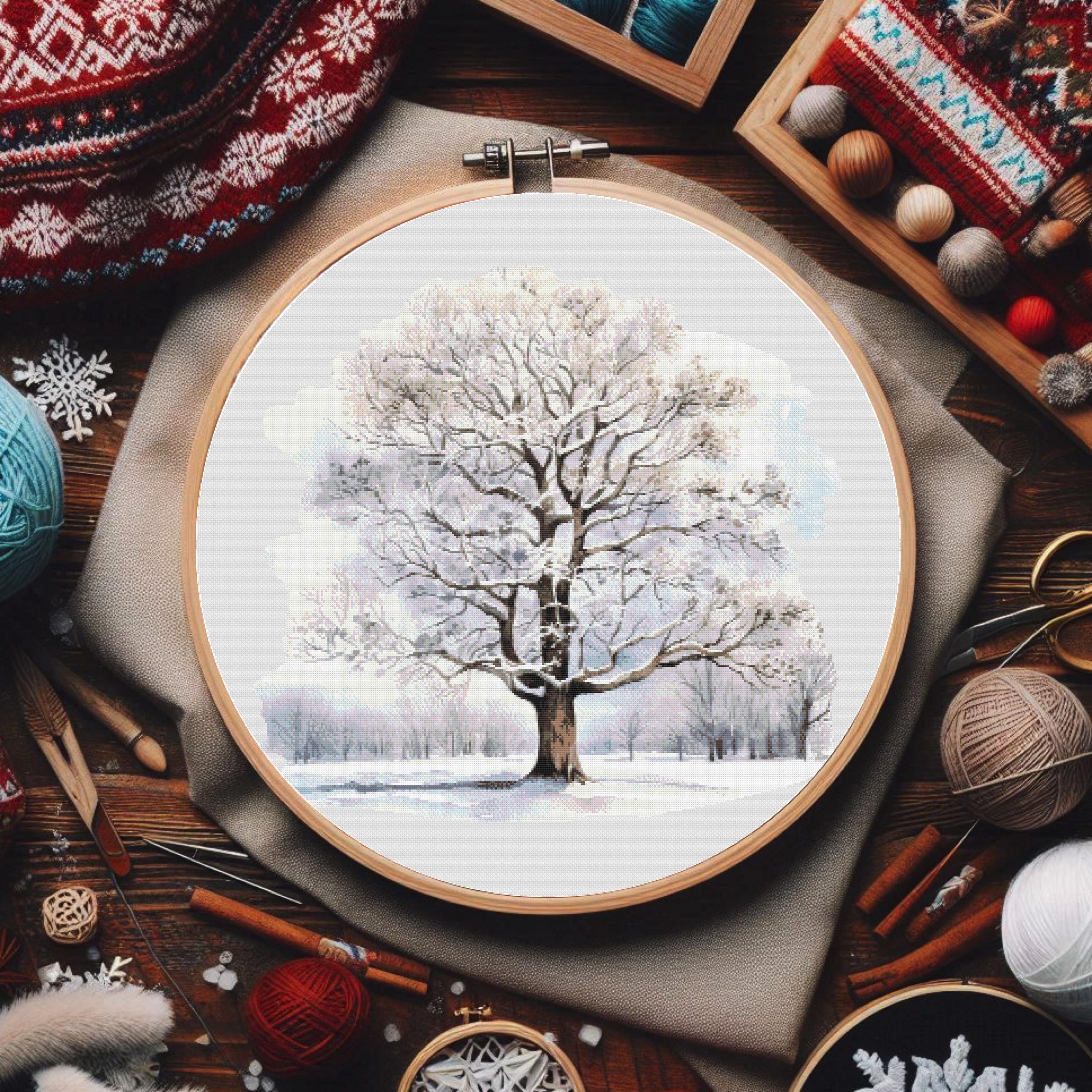 Winter Tree Cross Stitch Pattern: Christmas Holiday Deer Embroidery ...
