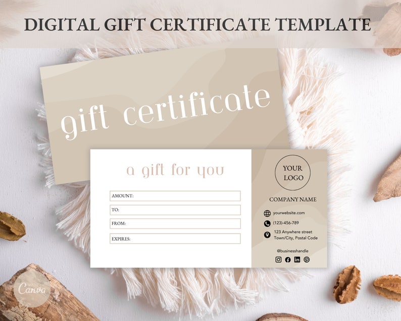 Digital Gift Certificate Template Digital Dowlnad e-gift Card fancy Designfully Customizable in ...