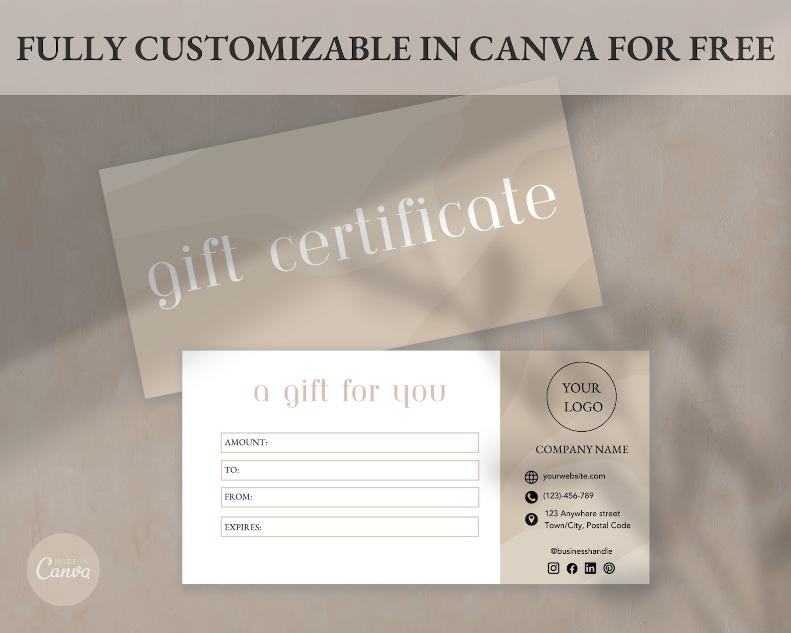 Digital Gift Certificate Template Digital Dowlnad e-gift Card fancy ...