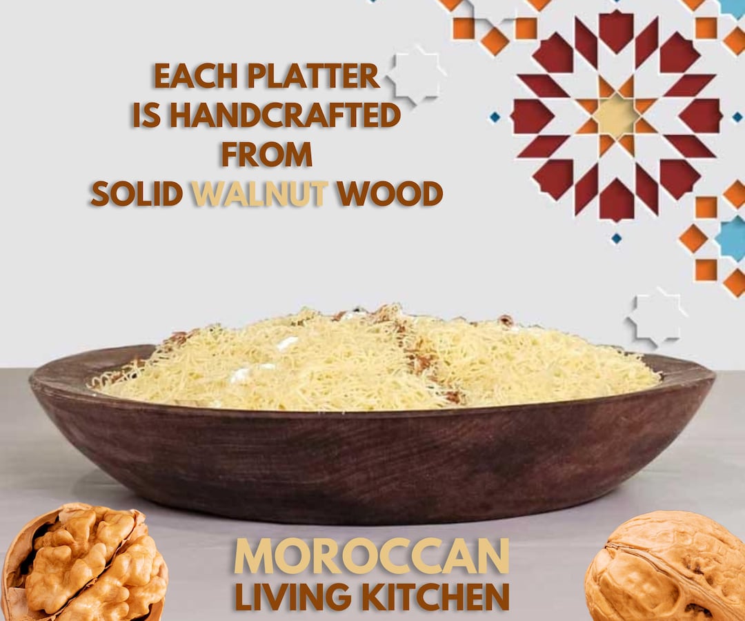 Moroccan Walnut Wood Platter – Handmade Solid Walnut Bowl – Single ...