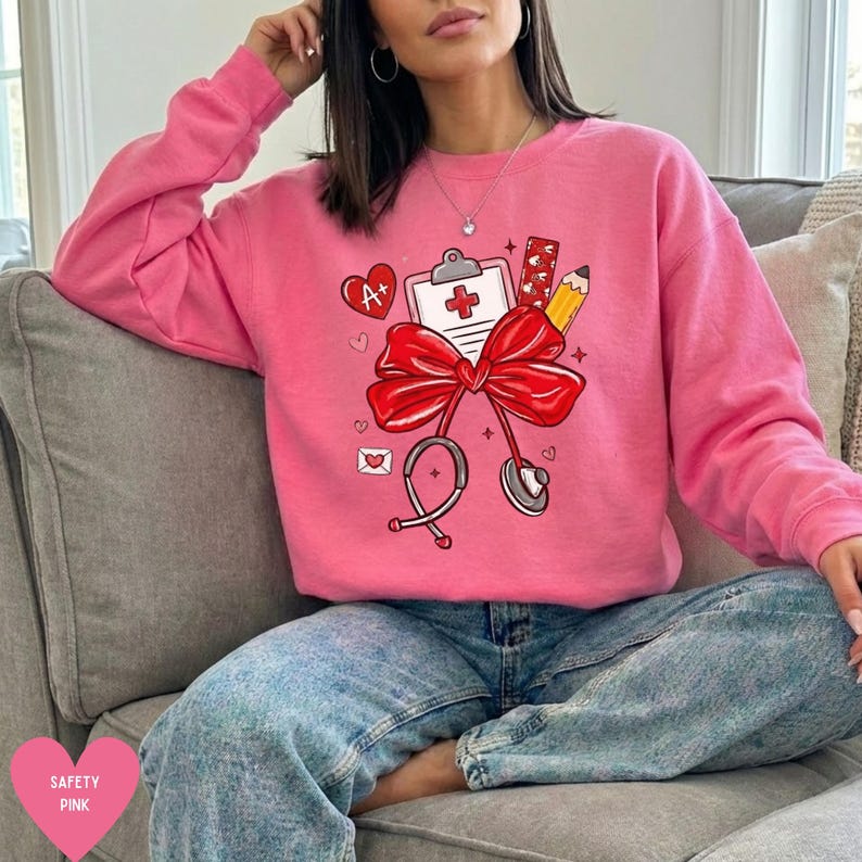 RN Nurse Valentine Sweatshirt School Nurse Shirt, Stethoscope Bow Shirt ...