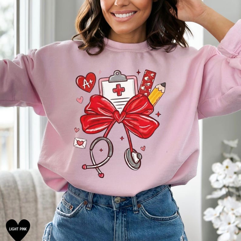 RN Nurse Valentine Sweatshirt School Nurse Shirt, Stethoscope Bow Shirt ...