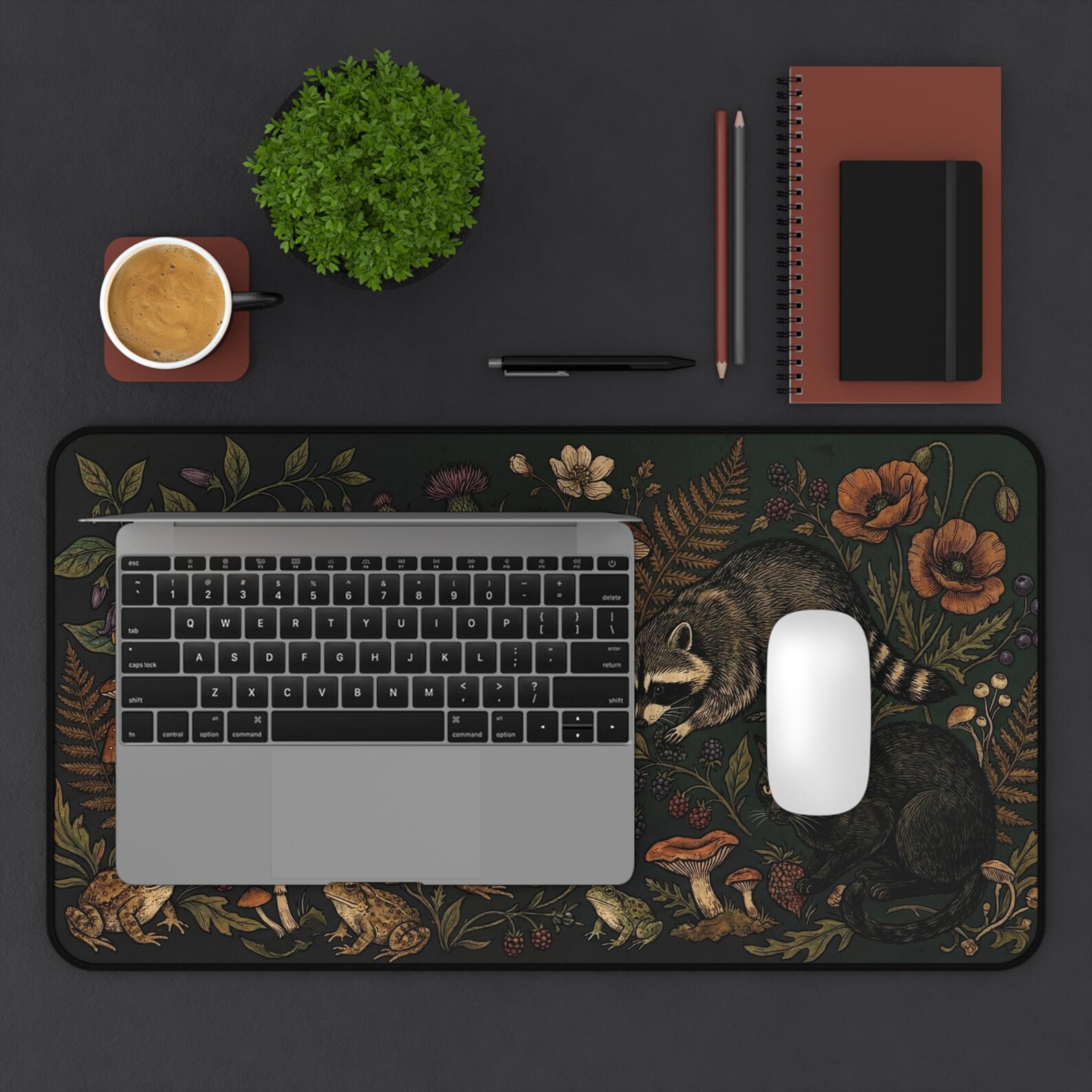 Dark Cottagecore Mat, Floral Desk Mat, Botanical Mouse Pad, Vintage ...