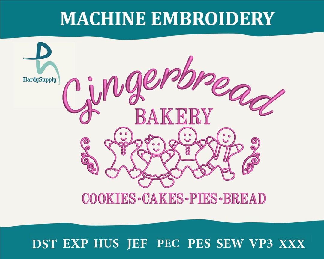 Gingerbread Bakery Embroidery Designs, Machine Embroidered Christmas ...