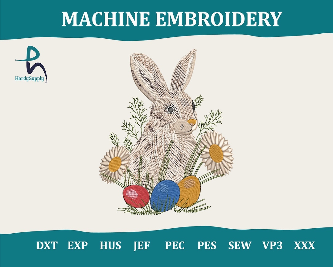 Easter Rabbit Machine Embroidery, Embroidered Cute Bunny Design, Flower ...