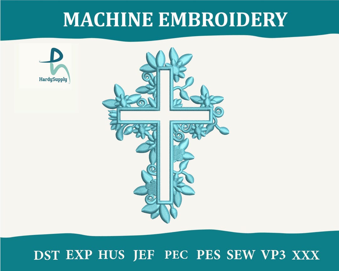 Floral Cross Embroidery Design, Religious Cross Machine Embroidery ...