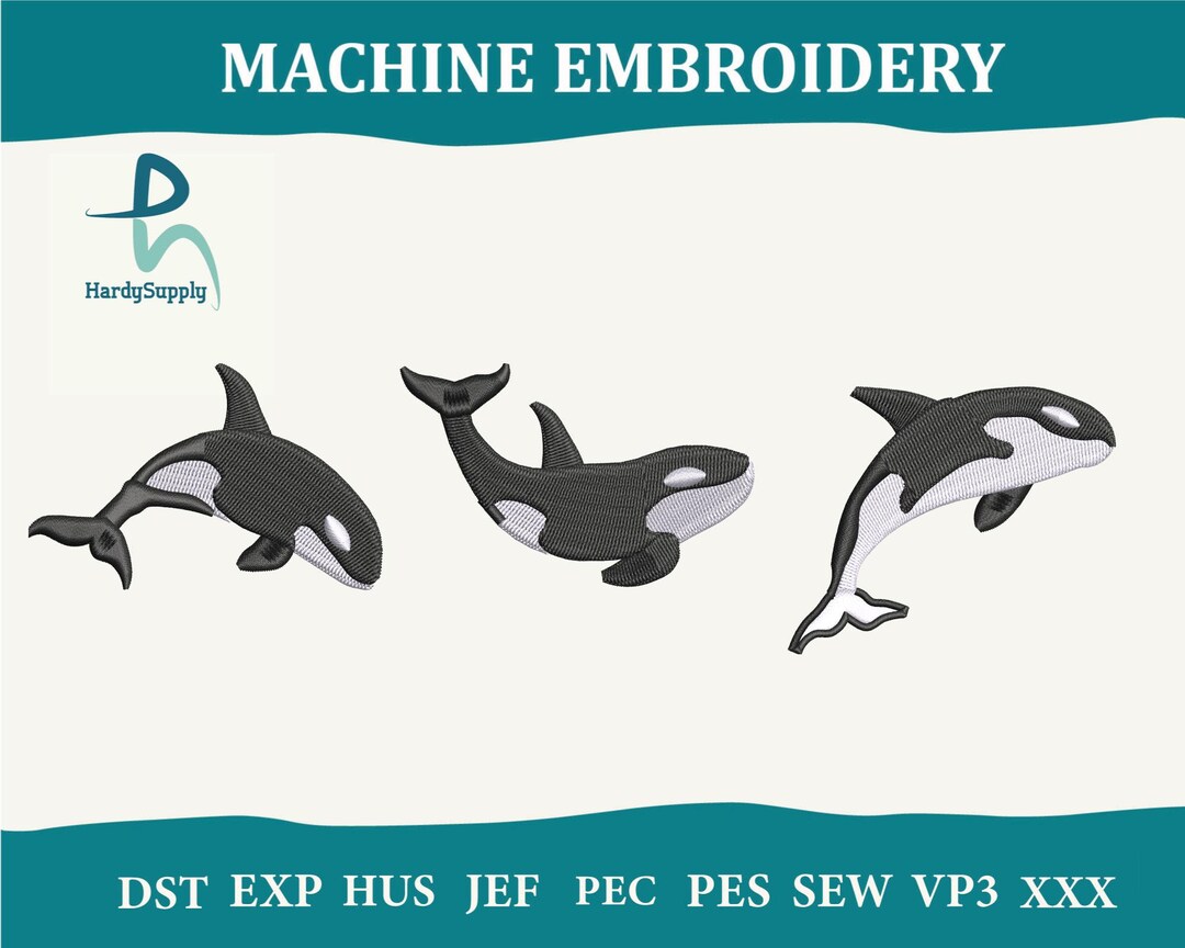 Whale Embroidery Design, Embroidered Killer Whale Digital Design for ...