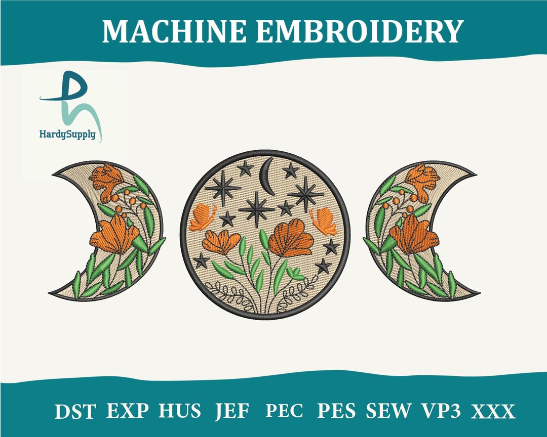 Flower Moon Embroidery Pattern, Forest Floral Moon Phase Machine ...