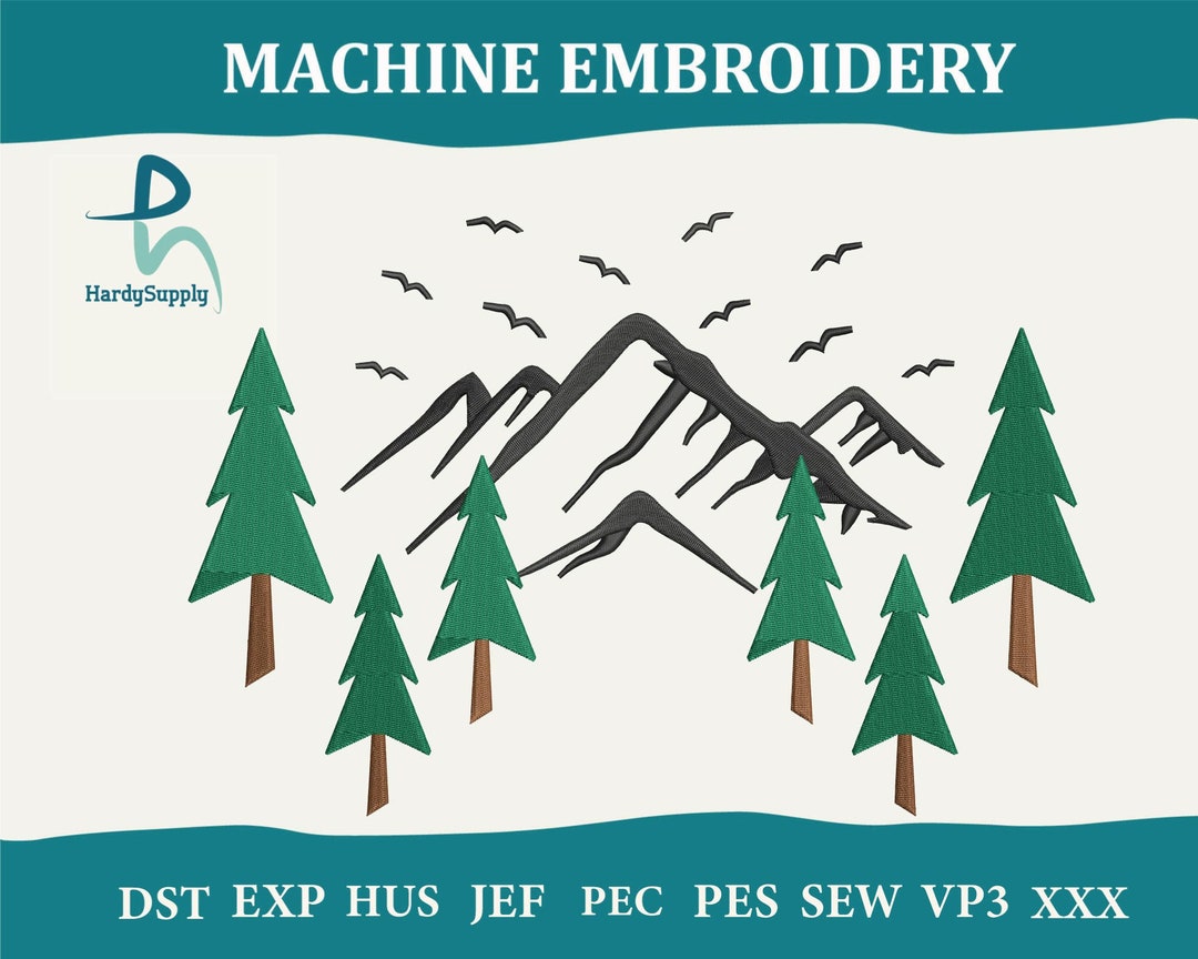 Nature Scenes Embroidery Design, Mountains Machine Embroidery, Forest ...