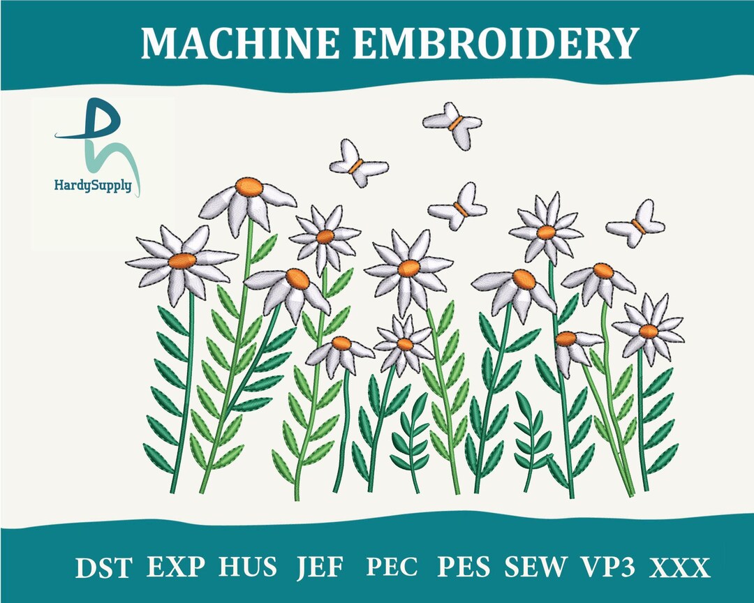 Daisy Flower Embroidery Designs, Machine Embroidered Cute Daisy Flowers ...