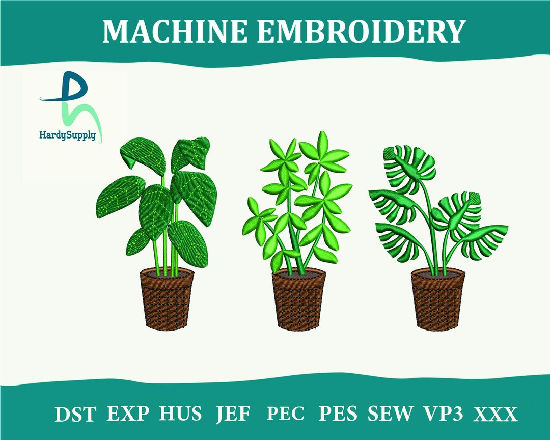 Plant With Pods Embroidery Design, House Plants Digital Embroidery ...