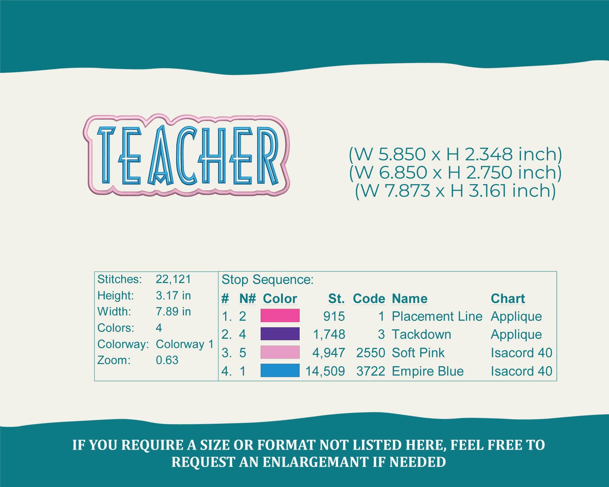 Teacher Embroidery Design, Best Teacher Ever Digital Design for Machine ...