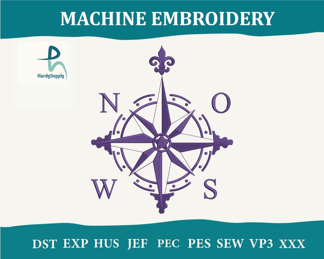 Compass Embroidery Designs, Machine Embroidered Nautical Compass ...