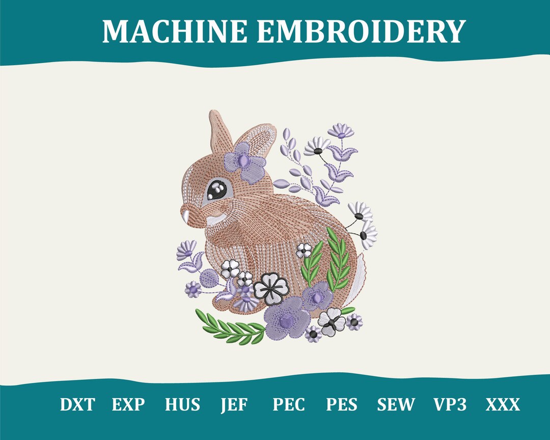 Cute Floral Bunny Embroidery Design, Mini Rabbit Machine Embroidery ...
