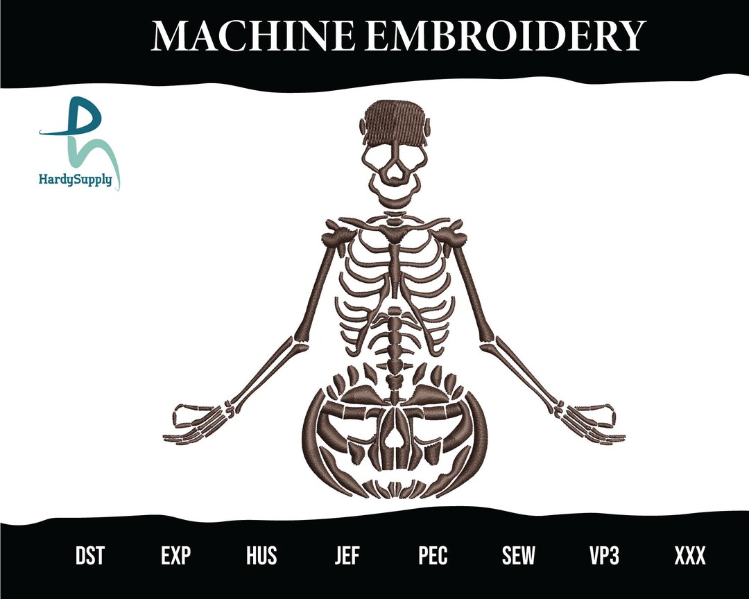 Yoga Skeleton Embroidery Design, Skeleton Pumpkin Meditating Machine ...