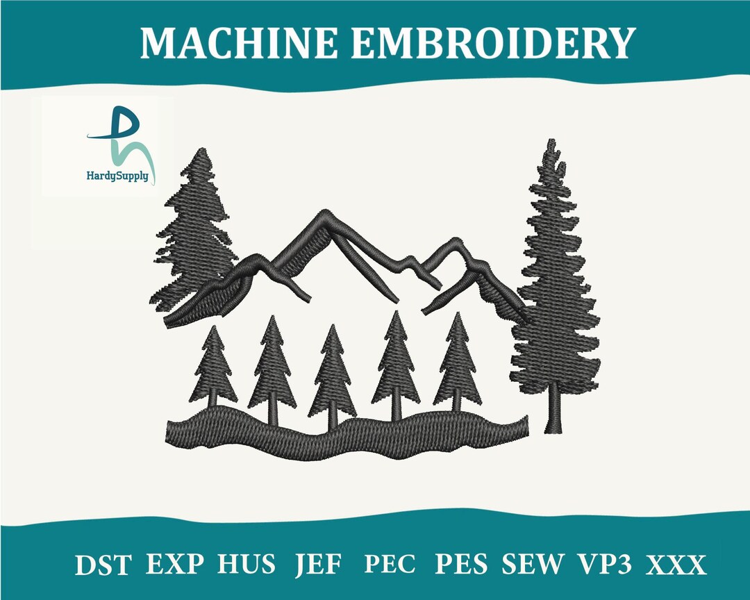 Forest Pine Tree Embroidery Design, Mountains Lake Machine Embroidery ...