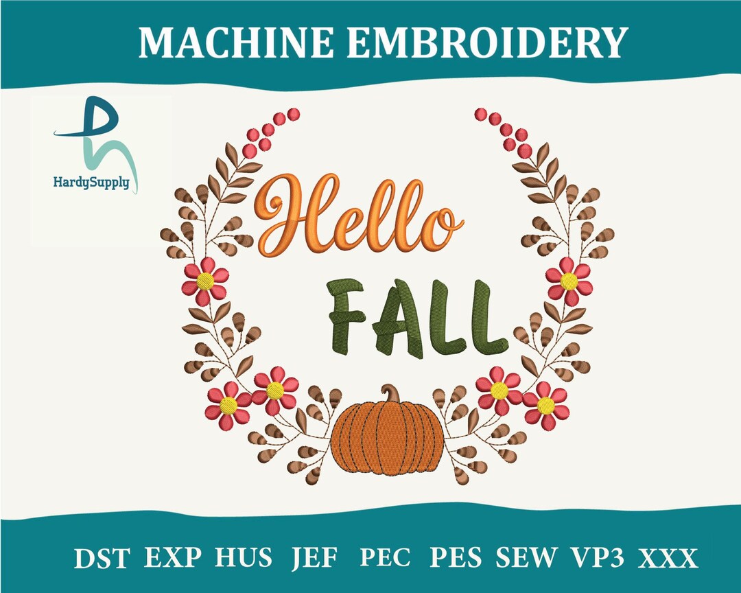 Hello Fall Wreath Embroidery Design, Floral Wreath Digital Design for ...