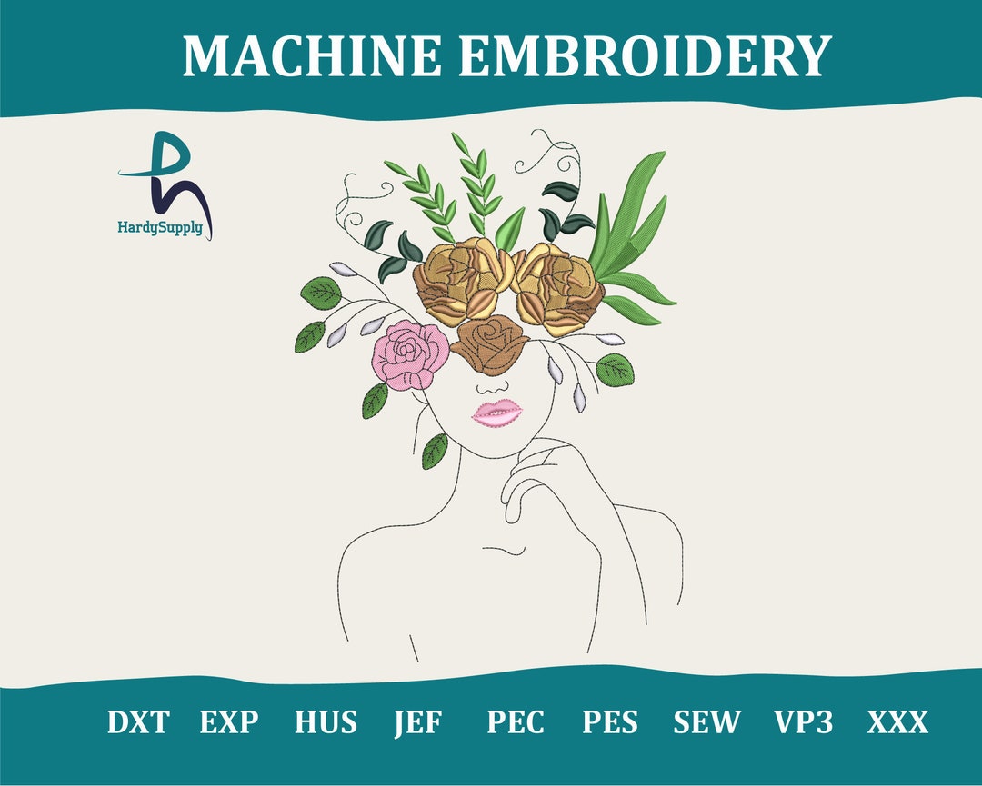 Floral Lady Machine Embroidery Design, Women With Flower Head ...