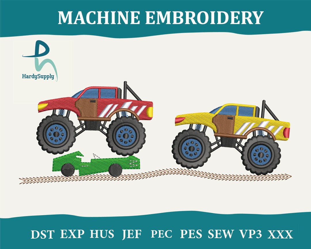 Embroidered Monster Truck Design, Monster Trucks Flame Machine ...