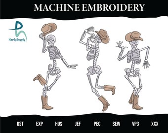 Dancing Skeleton Embroidery Designs, Halloween Cowboy Skeleton Machine ...
