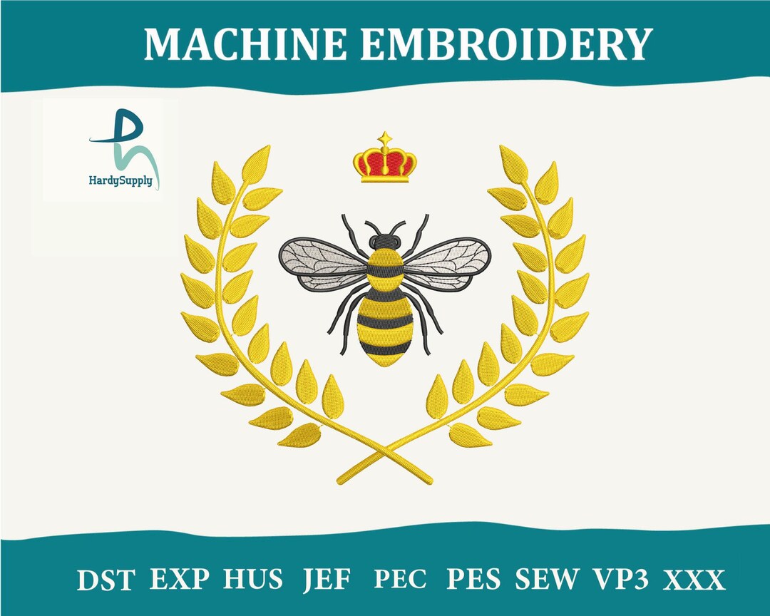 Royal Bee Embroidery Designs, Machine Embroidered Queen Bee, Realistic ...