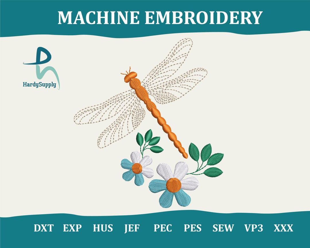 Floral Dragonfly Machine Embroidery, Cute Dragonfly Embroidery Design ...