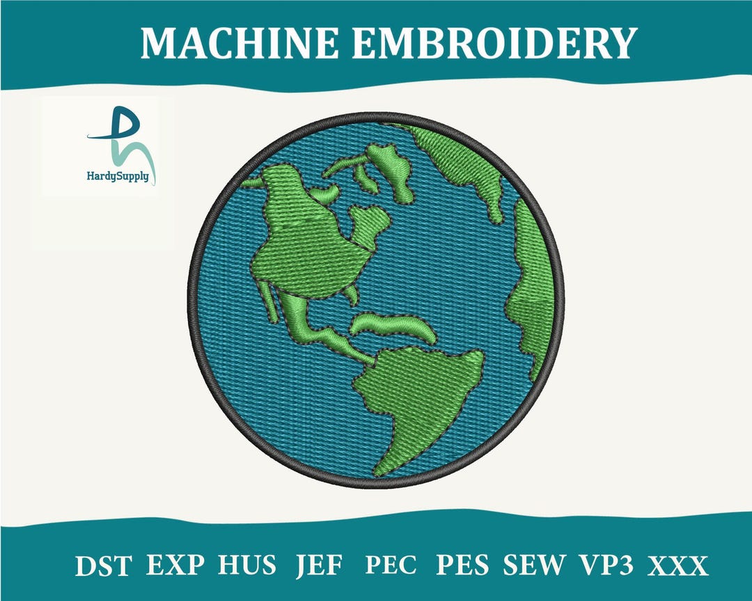 Earth Embroidery Design, Planet Earth Machine Embroidery, Mini Earth ...