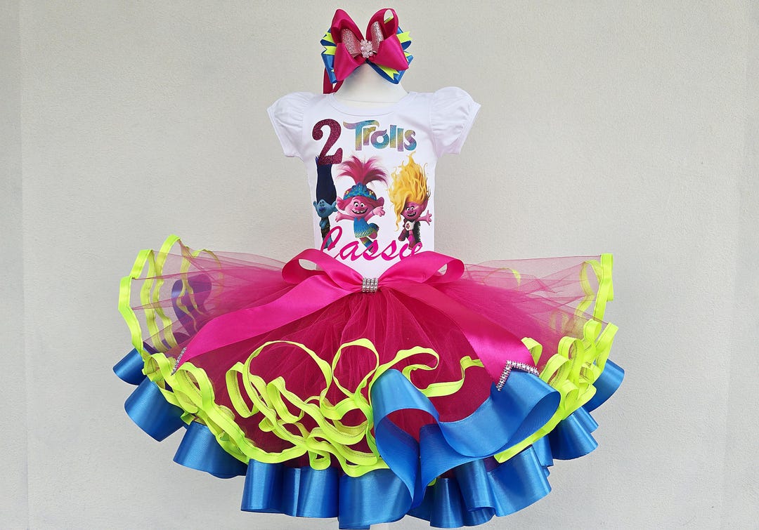 Poppy Troll Birthday Outfit, Viva and Poppy Trolls Personalized Custom ...
