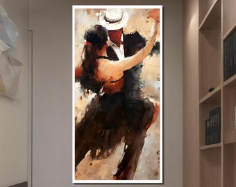 Fiery Tango Dance, Passionate Couple Painting, Vibrant Dance Art, Wall ...