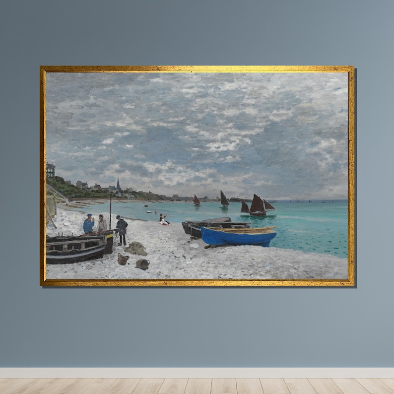 Claude Monet Beach Scene, Boats on a Pebbled Shore, French Coastal ...