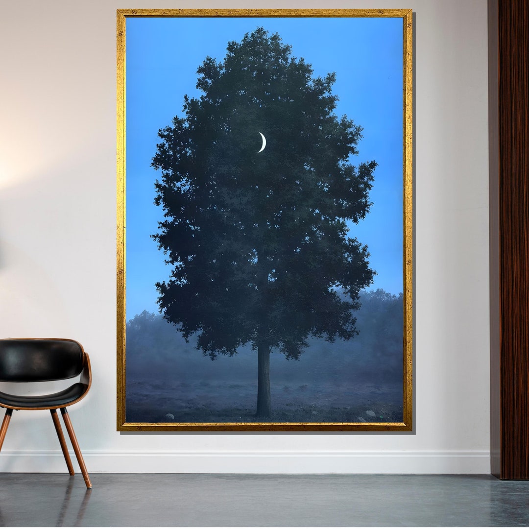 Surreal Tree With Moon Canvas, Magritte-style Dreamlike Art, Nighttime ...
