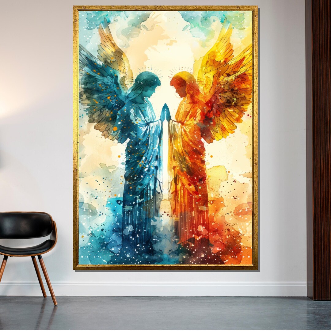 Celestial Balance Angel Art, Fire and Water Angel Canvas, Spiritual ...