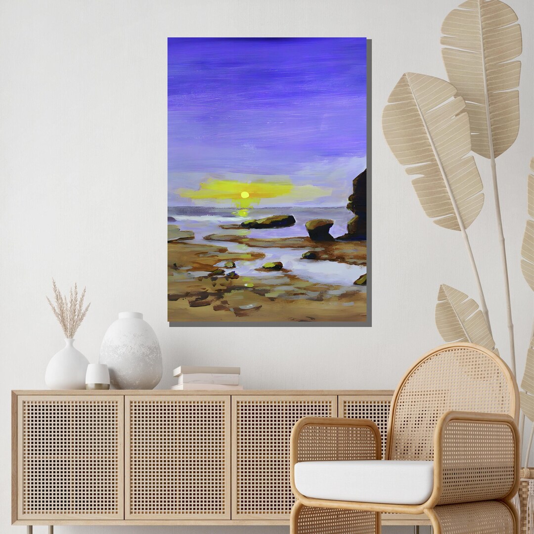 Sunset Beach Canvas, Coastal Wall Art, Tranquil Seascape Painting ...