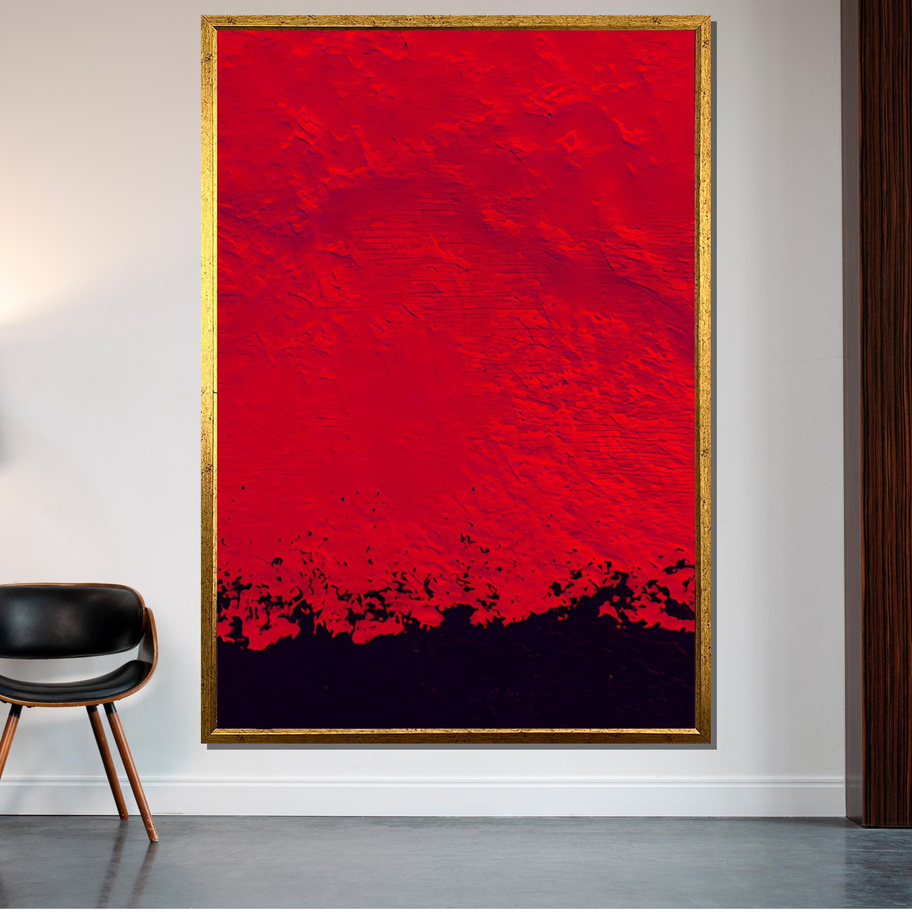Intense Red Abstract Art, Bold Texture Canvas, Minimalist Red and Black ...