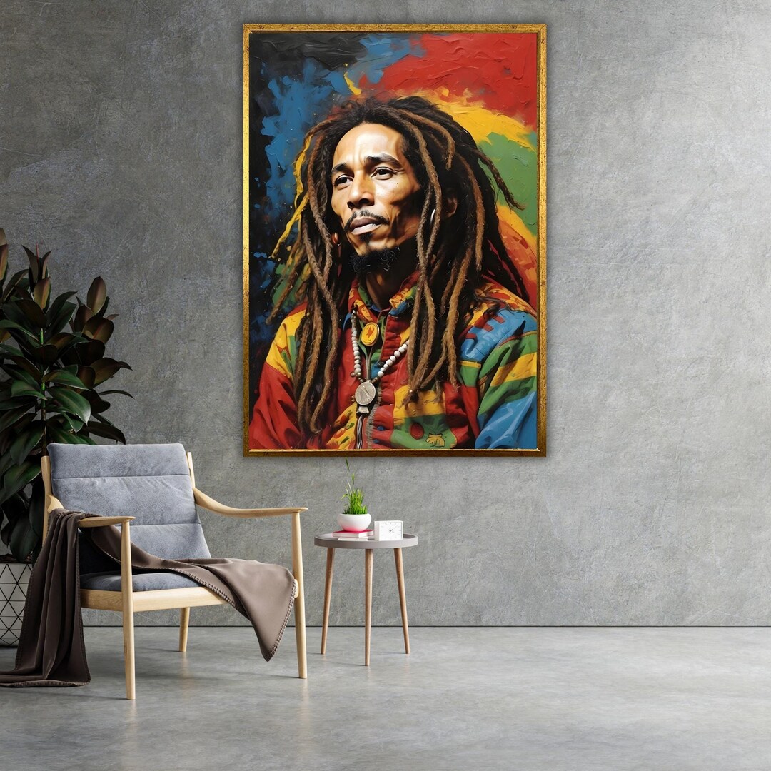 Reggae Legend Canvas, Bob Marley Art, Vibrant Rastafarian Wall Decor ...