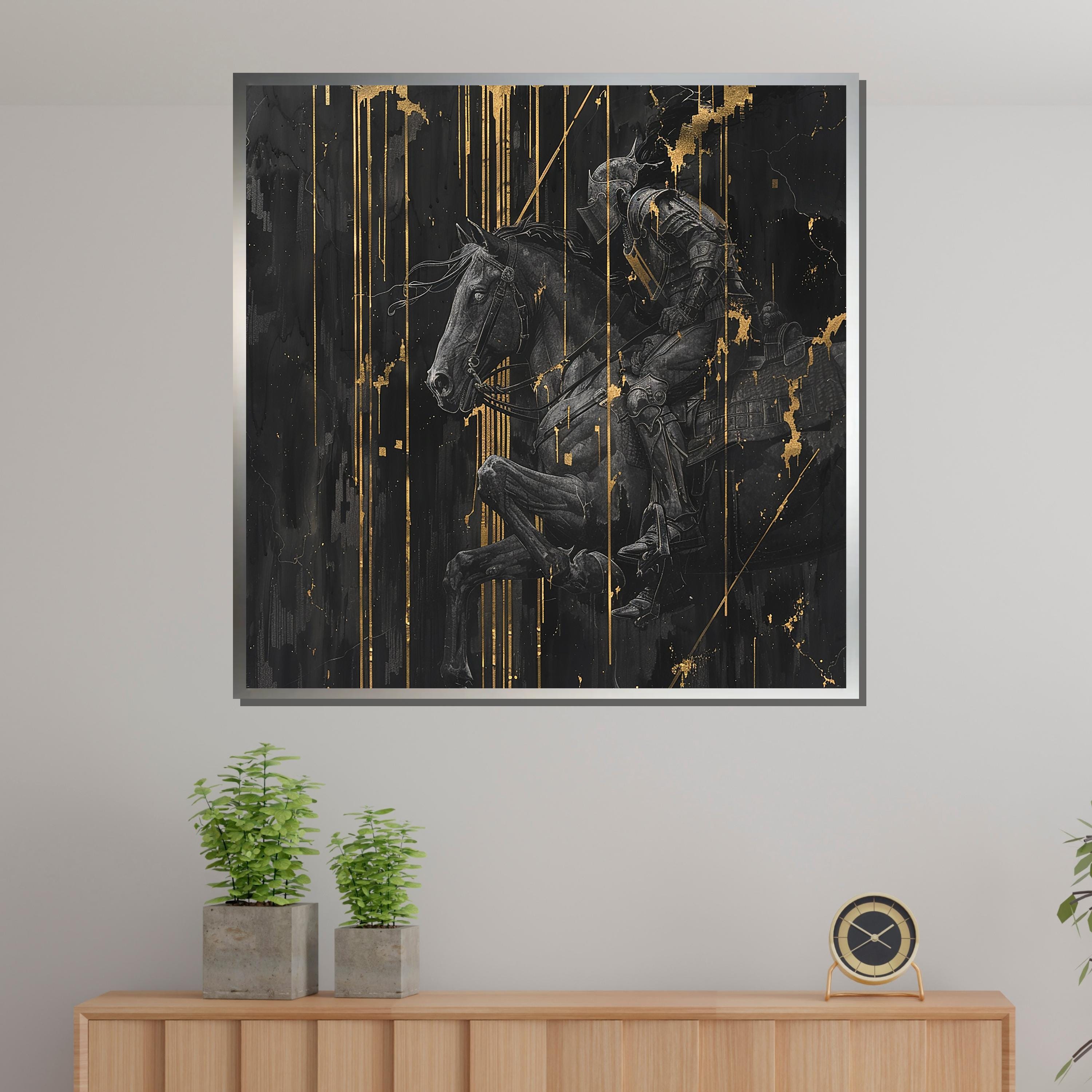 Majestic Knight in Armor Art, Dark Medieval Warrior Canvas, Gold ...