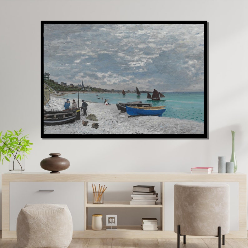 Claude Monet Beach Scene, Boats on a Pebbled Shore, French Coastal ...