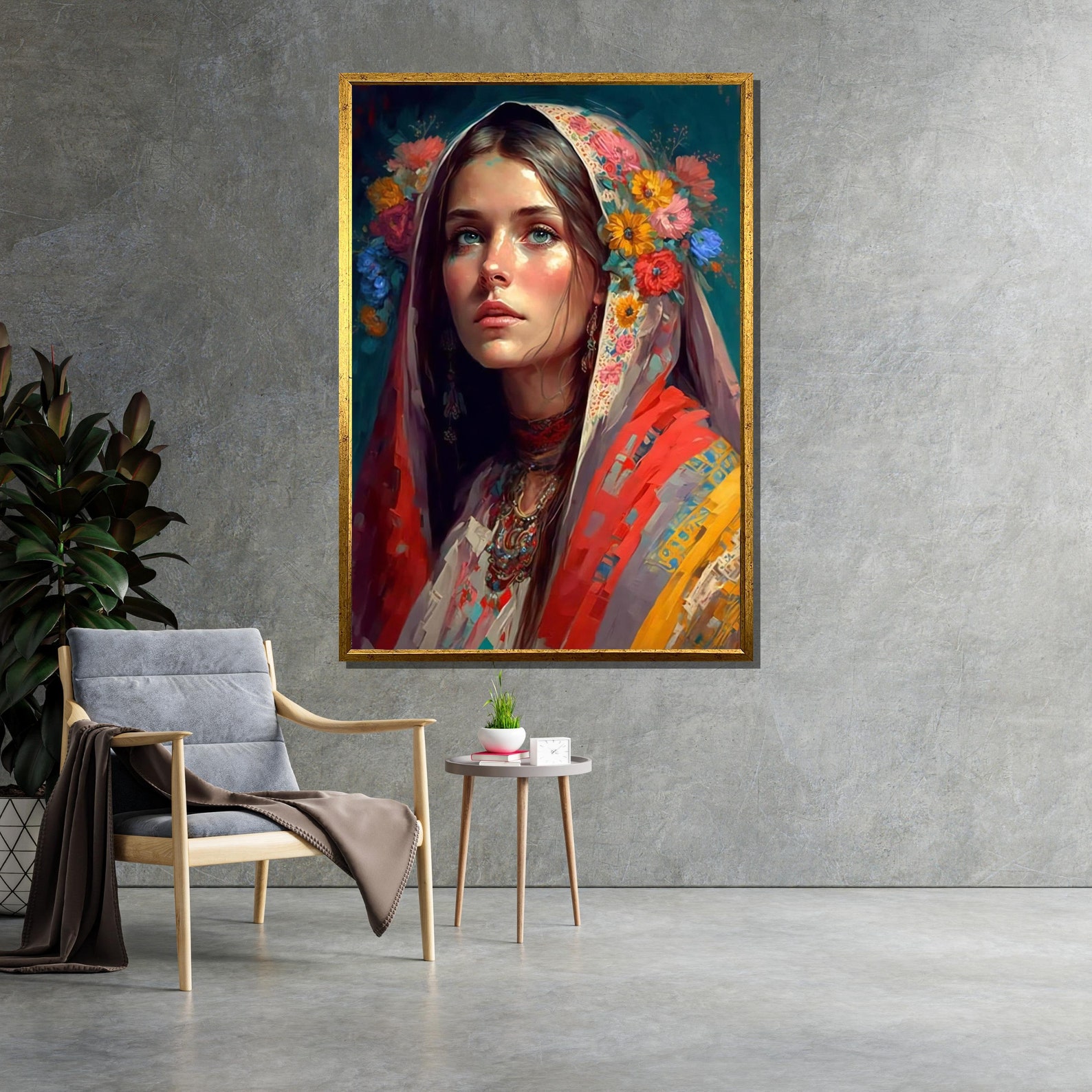 Ethereal Maiden Canvas, Slavic Girl Wall Art, Floral Adorned Portrait ...