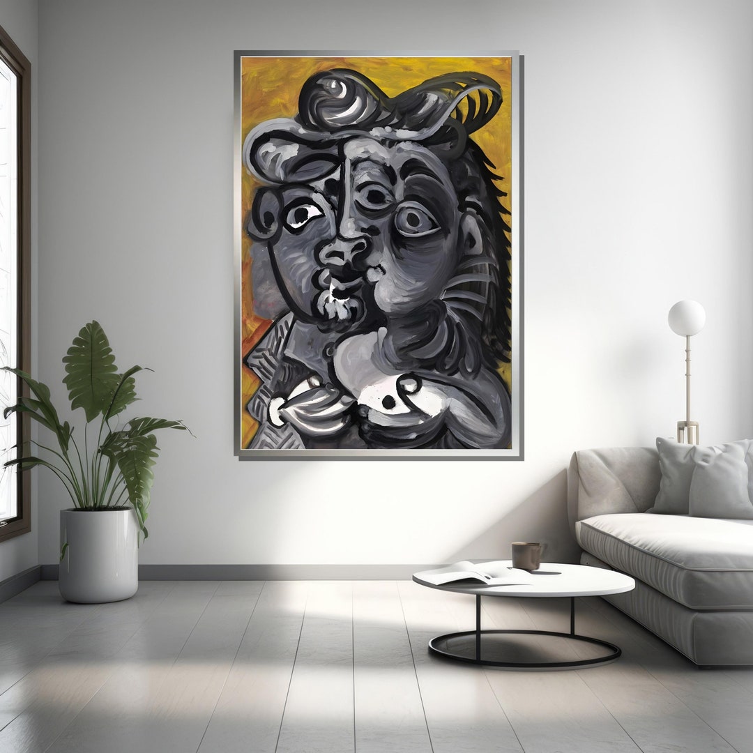Picasso-style Abstract Portrait, Cubist Black and White Face Art ...